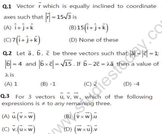 JEE Mathematics Vectors MCQs Set B with Answers